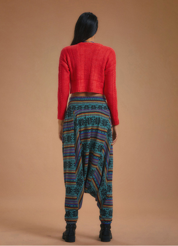 Shirred Waist Petrol Patterned Shalwar Trousers